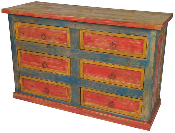 Multi Color Six Drawer Dresser Mexican Painted Wood