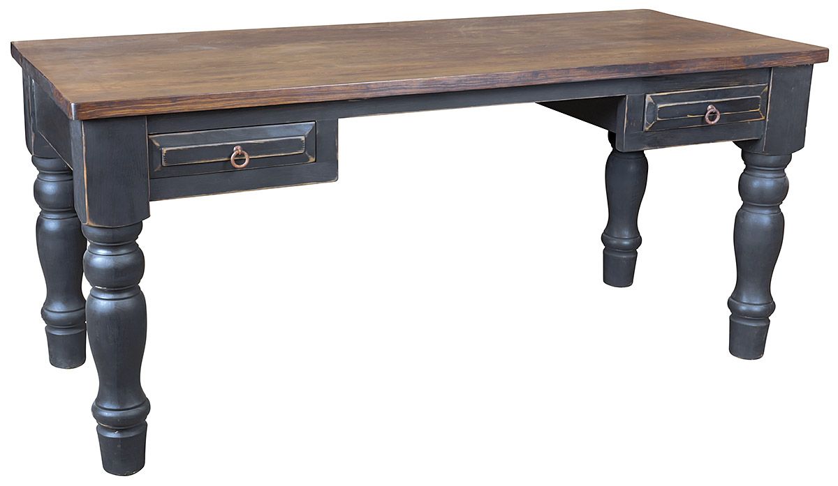 Mexican Painted Wood Office Desk with Drawers - Black