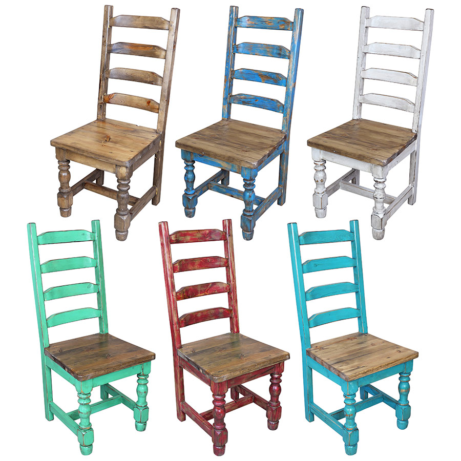 Mexican Pine Painted Wood Ladder Back Dining Chair - 7 Colors