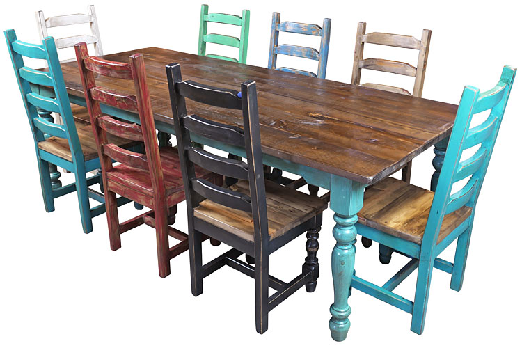 Mexican Pine Painted Wood Ladder Back Dining Chair - 7 Colors