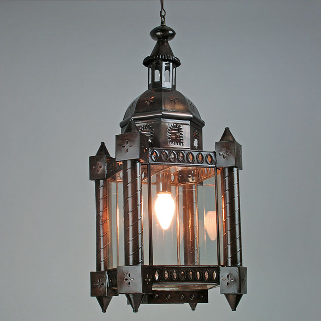 Monk Aged Tin and Glass Hanging Light Fixture
