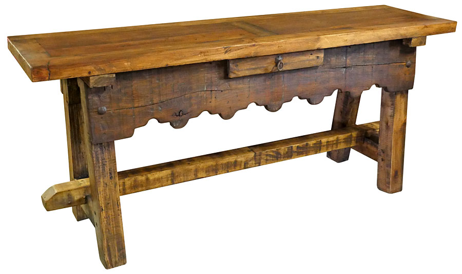 Old World Rustic Console Table with Scalloped Front