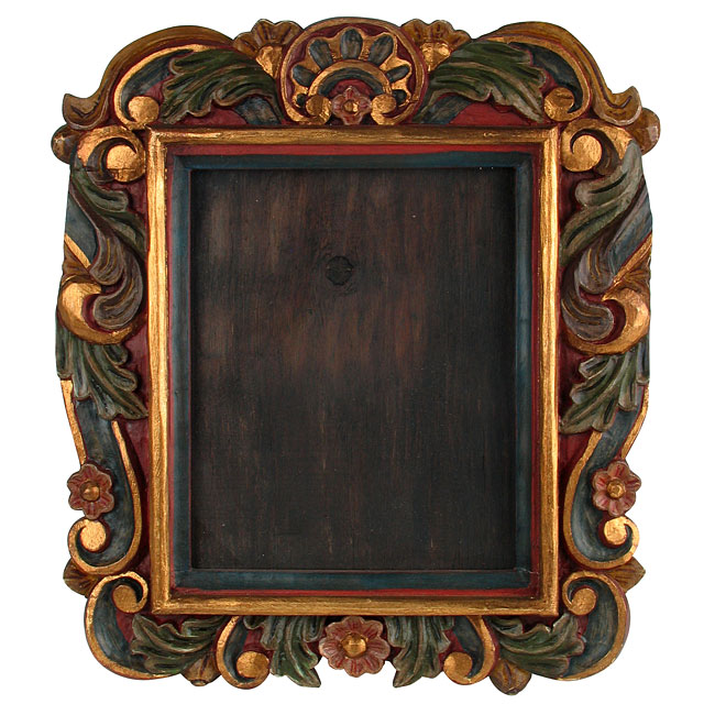 Carved Wood Folk Art Painted Picture Frame - For 8 x 10