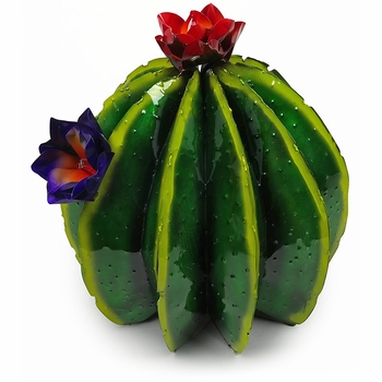 Painted Metal Barrel Cactus Yard Sculpture - 24" Dia.