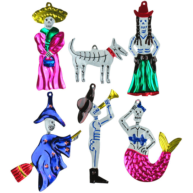 Painted Tin Skeletons - Dozen- Day of the Dead Decorations