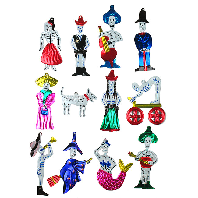 Painted Tin Skeletons - Dozen- Day of the Dead Decorations