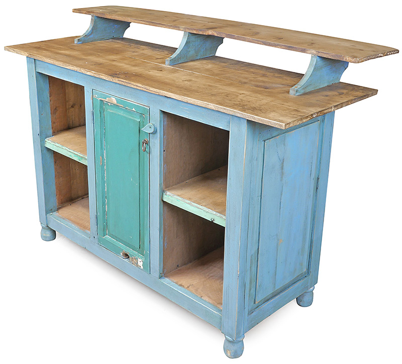 Painted Wood Bar with Iron Panel Front