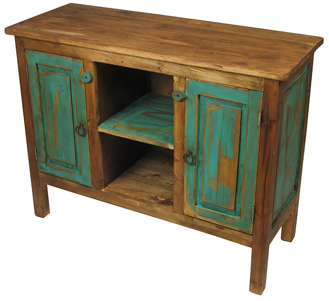 Painted Wood Turquoise Entertainment Console