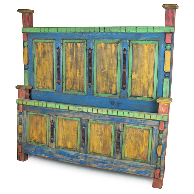 Rustic Mexican Painted Wood Bed