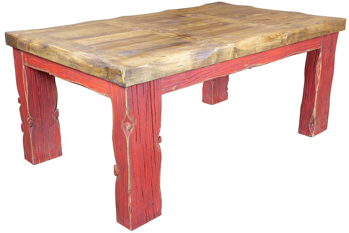 Red and Natural Rustic Painted Wood 7-Piece Dining Set - 72"
