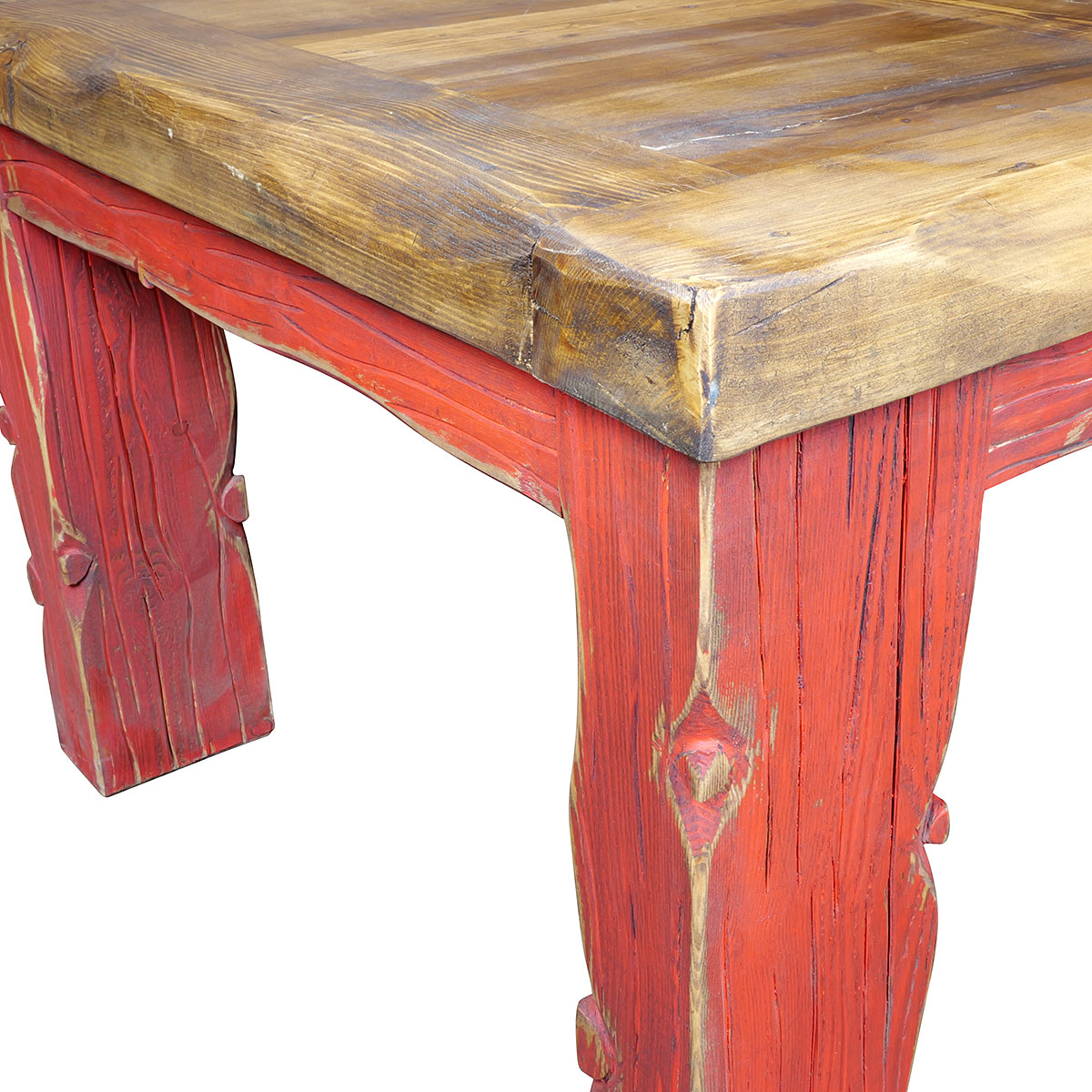 Red and Natural Rustic Painted Wood 7-Piece Dining Set - 72"