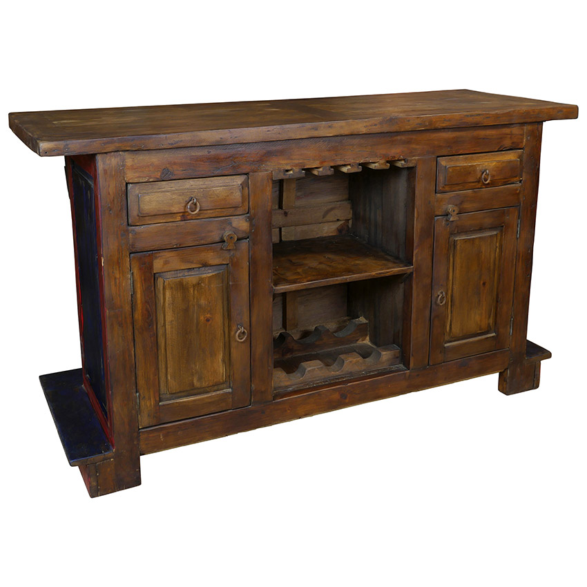 Red & Blue Painted Wood Rustic Bar