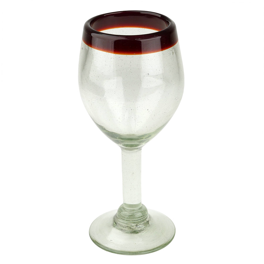 Mexican Handblown Wine Glasses with Red Rim - Set of 4