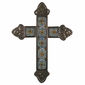 Large Painted Tin and Talavera Tile Cross with Virgin