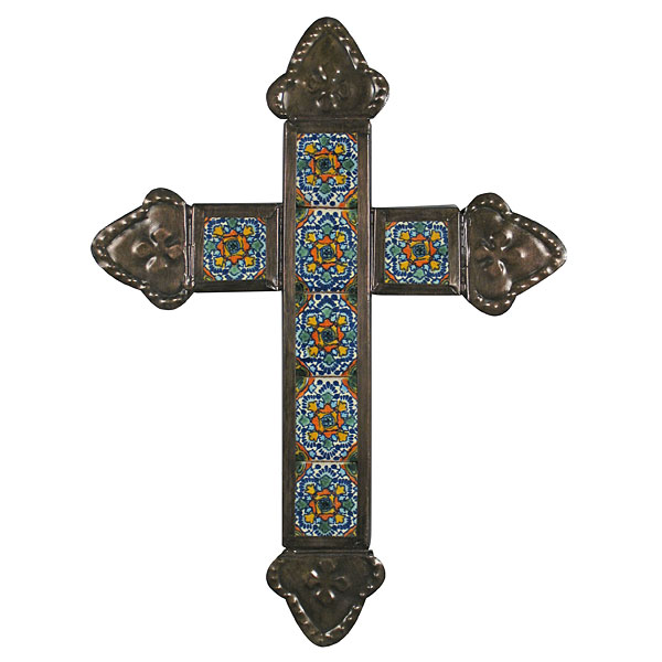 Rosette Tin and Talavera Tile Cross