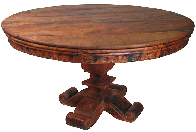 Round Mesquite Dining Table with Scroll Pedestal Base