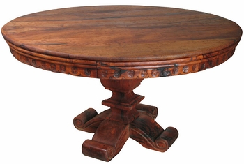 Round Mesquite Dining Table with Scroll Pedestal Base