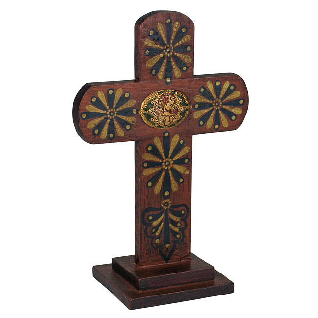 Rounded Painted Cross with Base