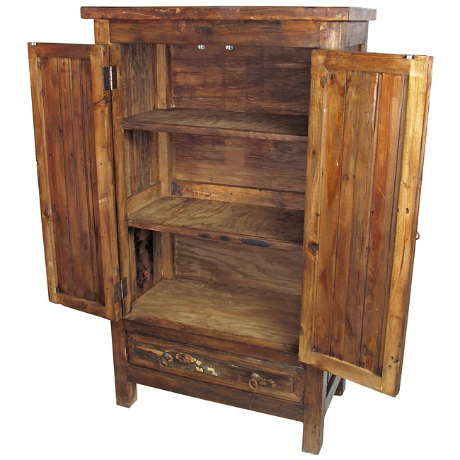Rustic Distressed Wood Armoire - 2 Doors and 1 Drawer