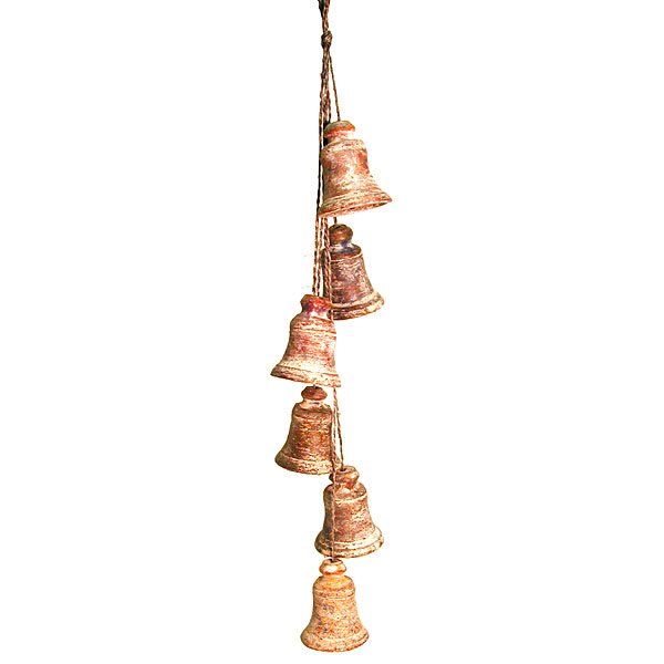 Rustic Hanging Clay Bells on Rope