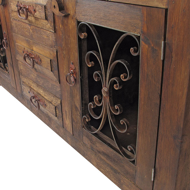 Rustic Wood Sideboard with Iron Accents - 2 Doors - 6 Drawers