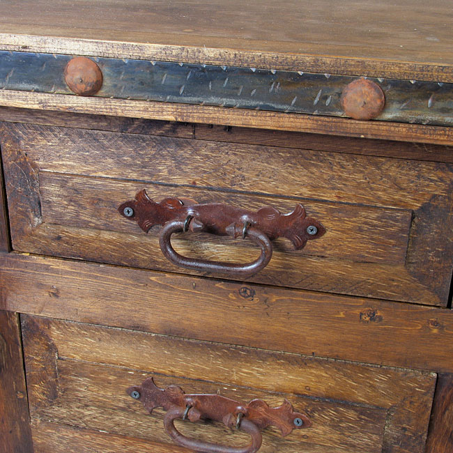 Rustic Wood Sideboard with Iron Accents - 2 Doors - 6 Drawers