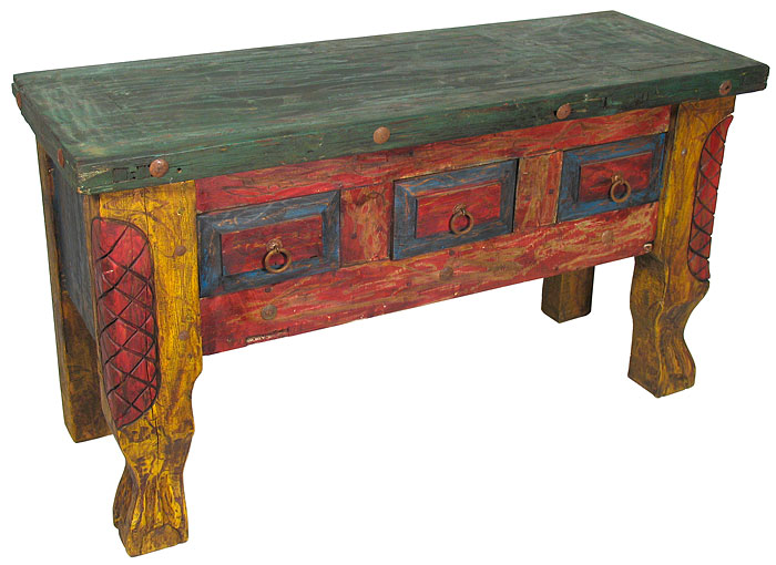 Rustic Painted Lion Foot Buffet Table