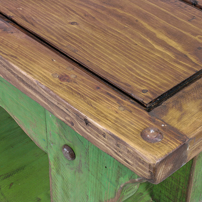 Rustic Painted Wood Sofa Table Green with Natural Top