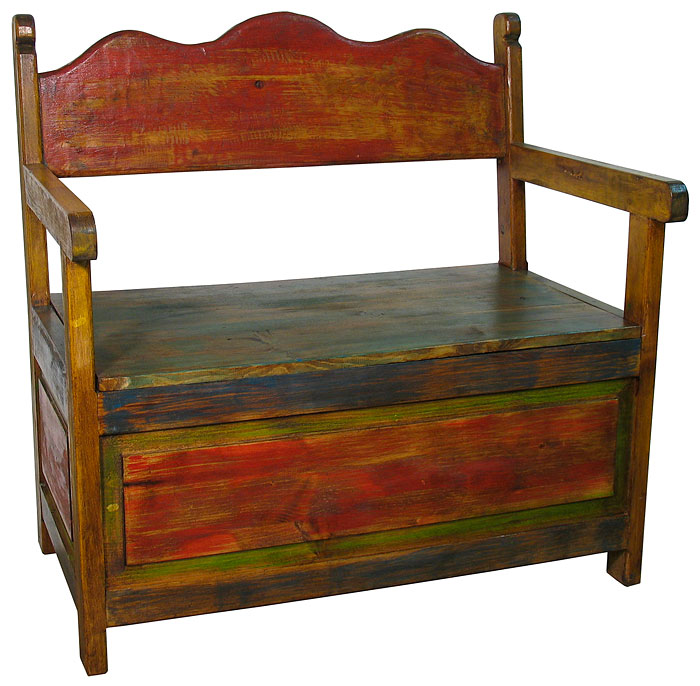 Rustic Painted Wood Storage Bench