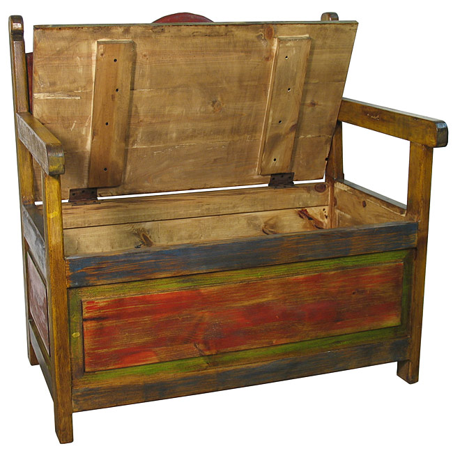 Rustic Painted Wood Storage Bench