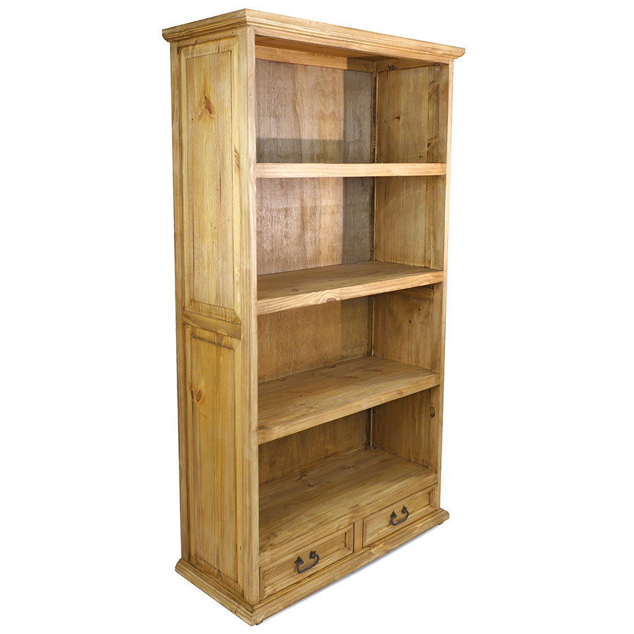 Rustic Pine Mexican Bookshelf - 4 Shelves 2 Drawers