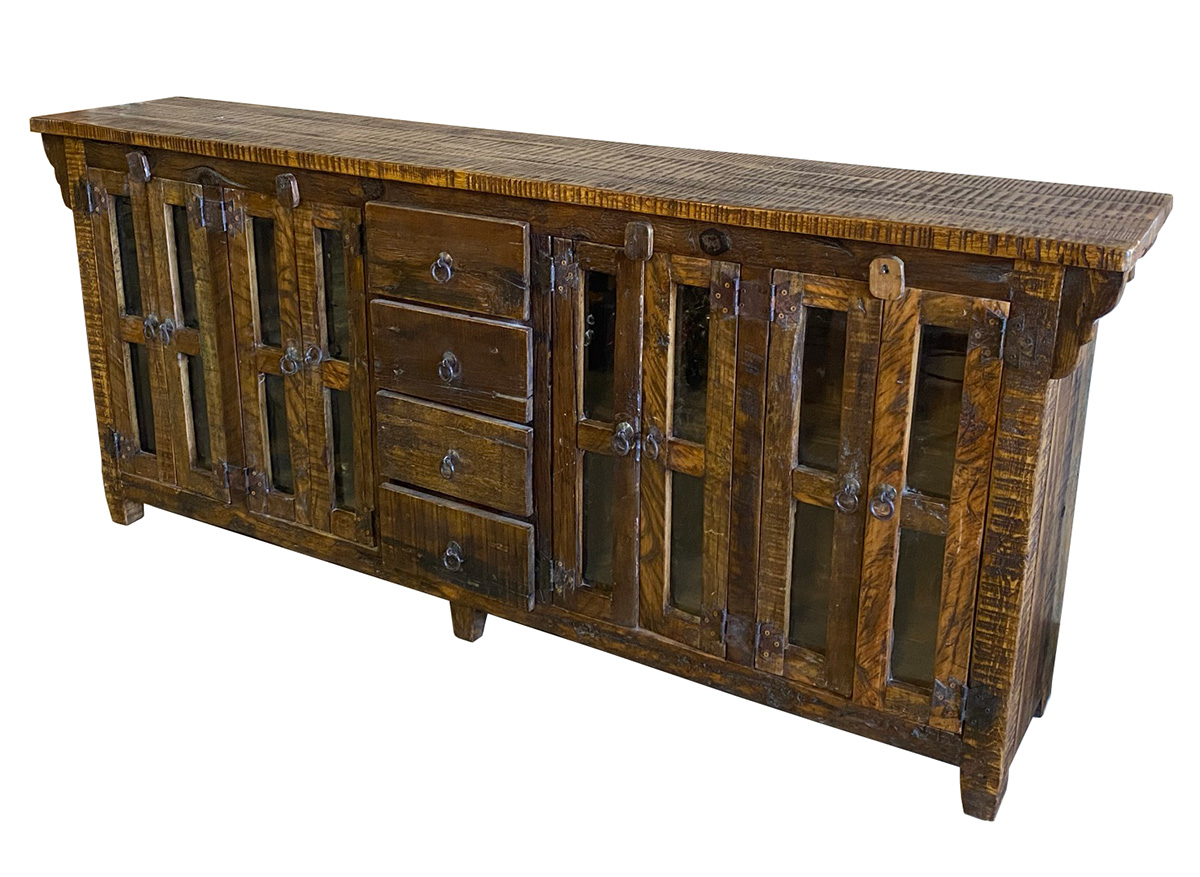 Rustic Reclaimed Wood Buffet with 8 Doors and 4 Drawers