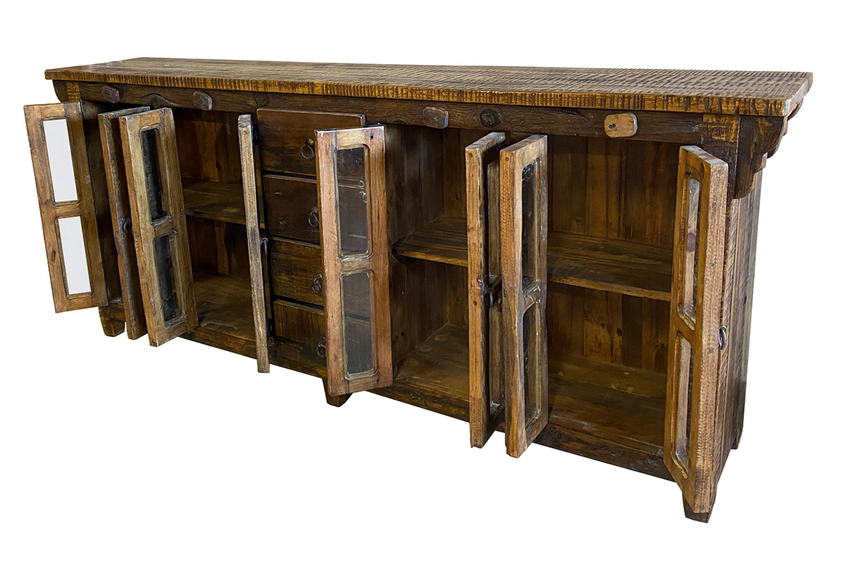 Rustic Reclaimed Wood Buffet with 8 Doors and 4 Drawers