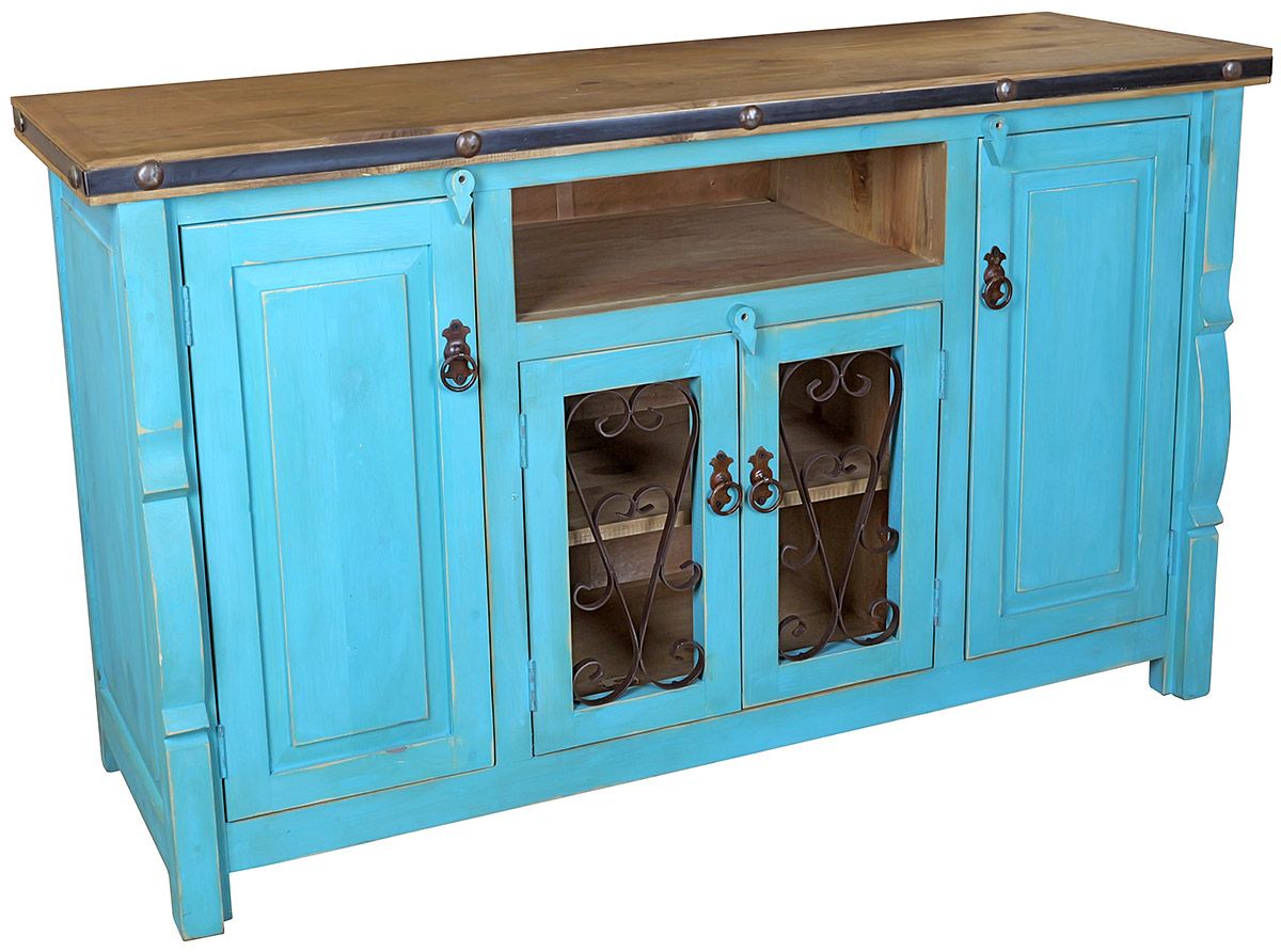 Rustic Turquoise Yugo Buffet with Natural Top