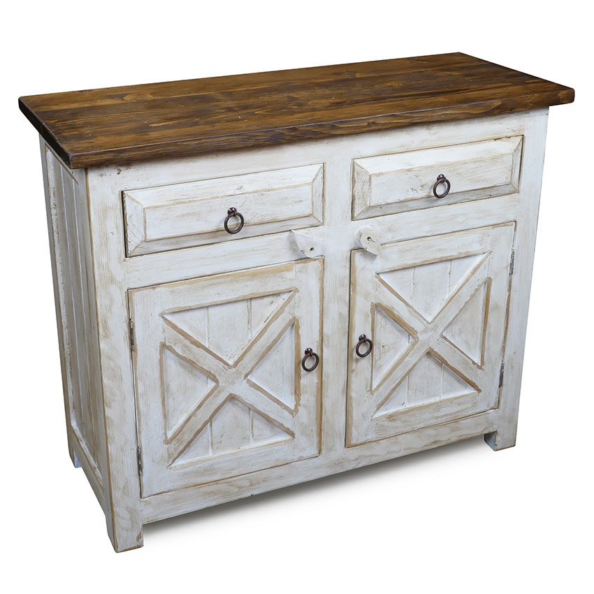 Rustic White Washed Barn Door Buffet