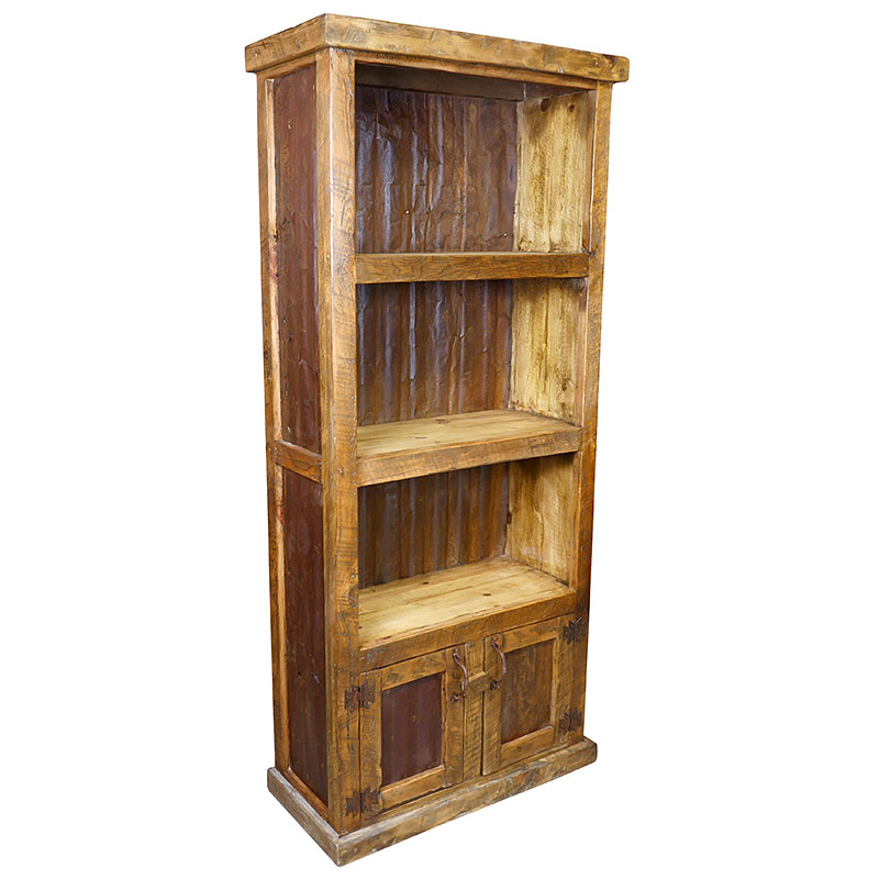 Rustic Wood Bookcase with Corrugated Tin Panels