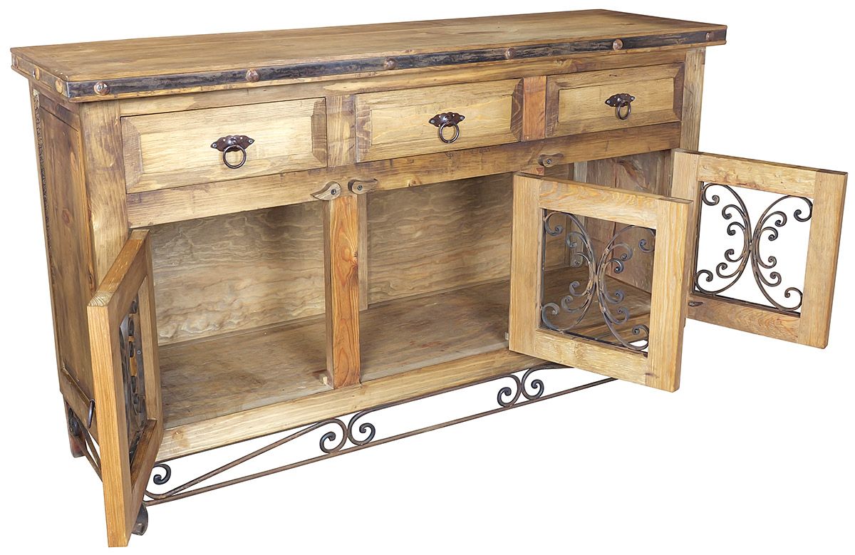 Rustic Wood Buffet with Iron Accents - 3 Doors - 3 Drawers