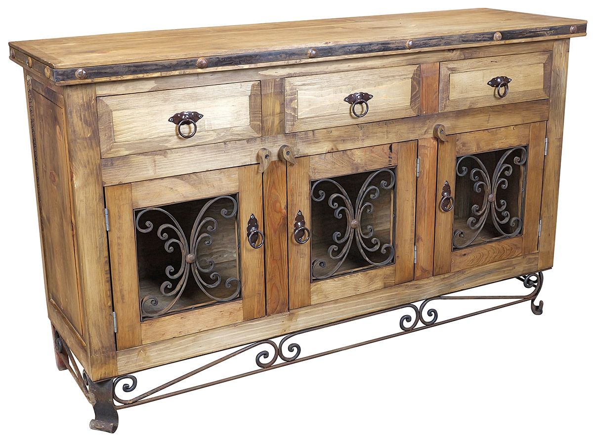 Rustic Wood Buffet with Iron Accents - 3 Doors - 3 Drawers