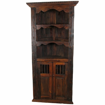 Rustic Wood Corner Cabinet with Shelves