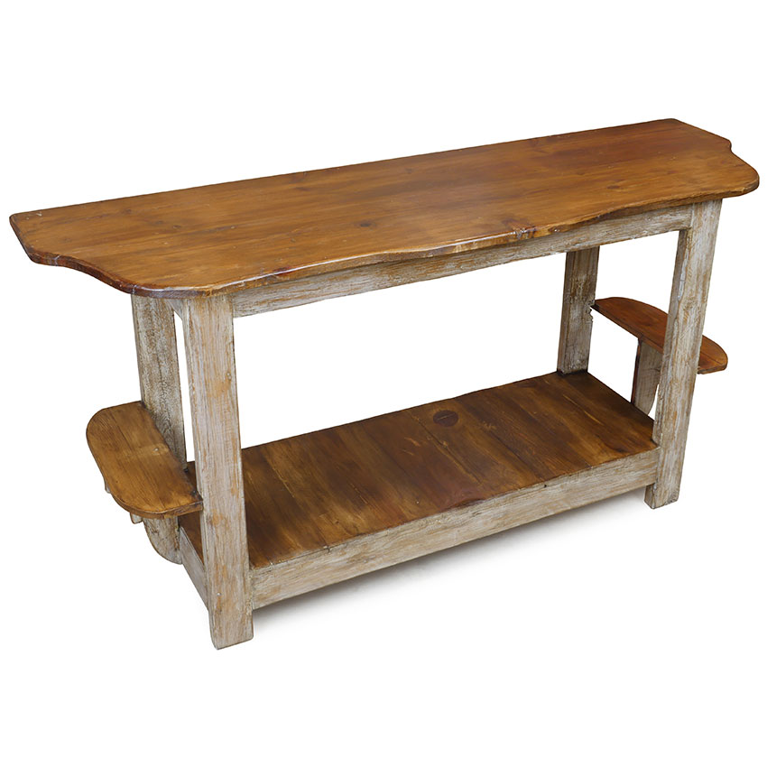 Rustic Wood Sofa Table with Side Shelves