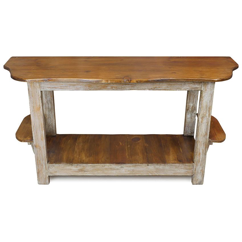 Rustic Wood Sofa Table with Side Shelves