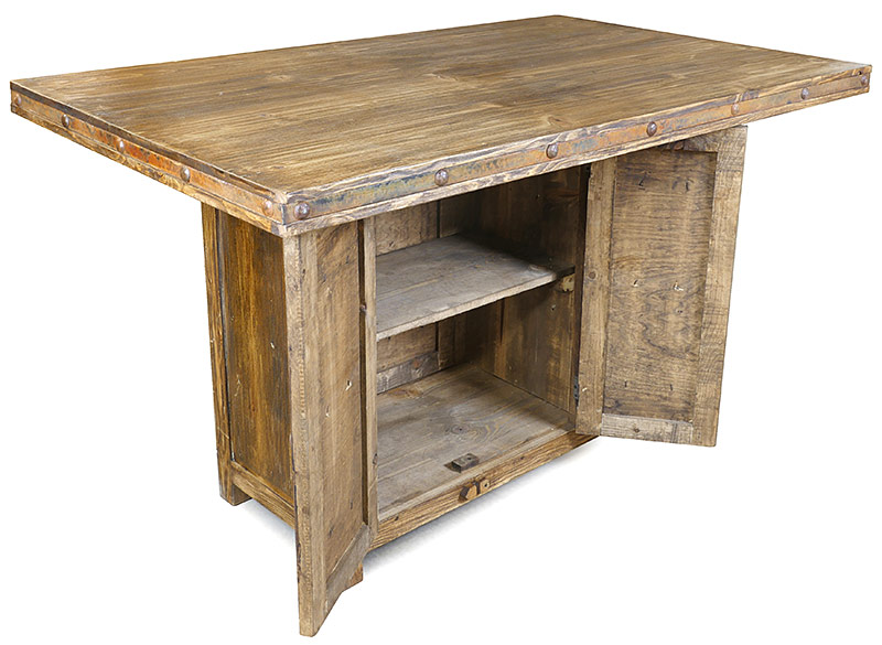 Rustic Wood Tall Kitchen Island Table with Iron Accents