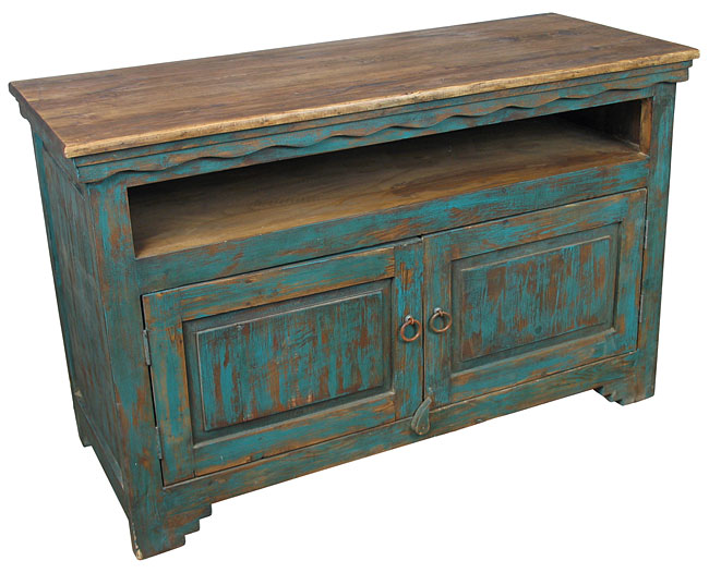 Rustic Wood Turquoise TV Console