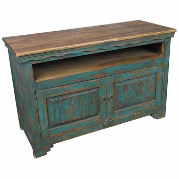 Rustic Wood Turquoise TV Console