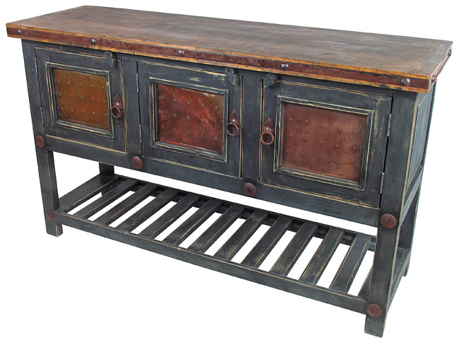 Slate Gray Old Wood Buffet with Iron Accents - 3 Door