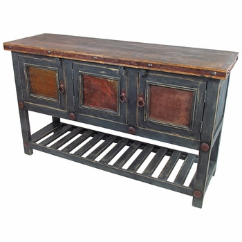 Slate Gray Old Wood Buffet with Iron Accents - 3 Door