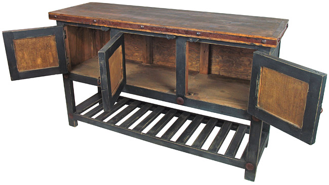 Slate Gray Old Wood Buffet with Iron Accents - 3 Door