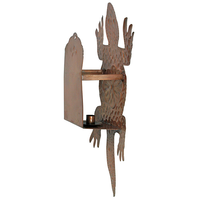 Small Aged Tin Mimbres Lizard Candle Sconce