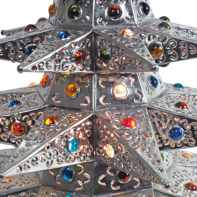 Small Lighted Natural Tin Star Christmas Tree with Colored Marbles