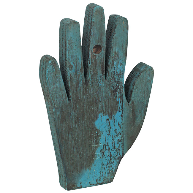 Small Mexican Folk Art Painted Wood Hand with Milagros